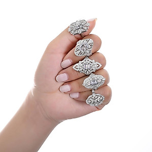 BERRICLE Sterling Silver Art Deco Cubic Zirconia CZ Statement Milgrain Cocktail Fashion Ring for Women, Rhodium Plated Size 9