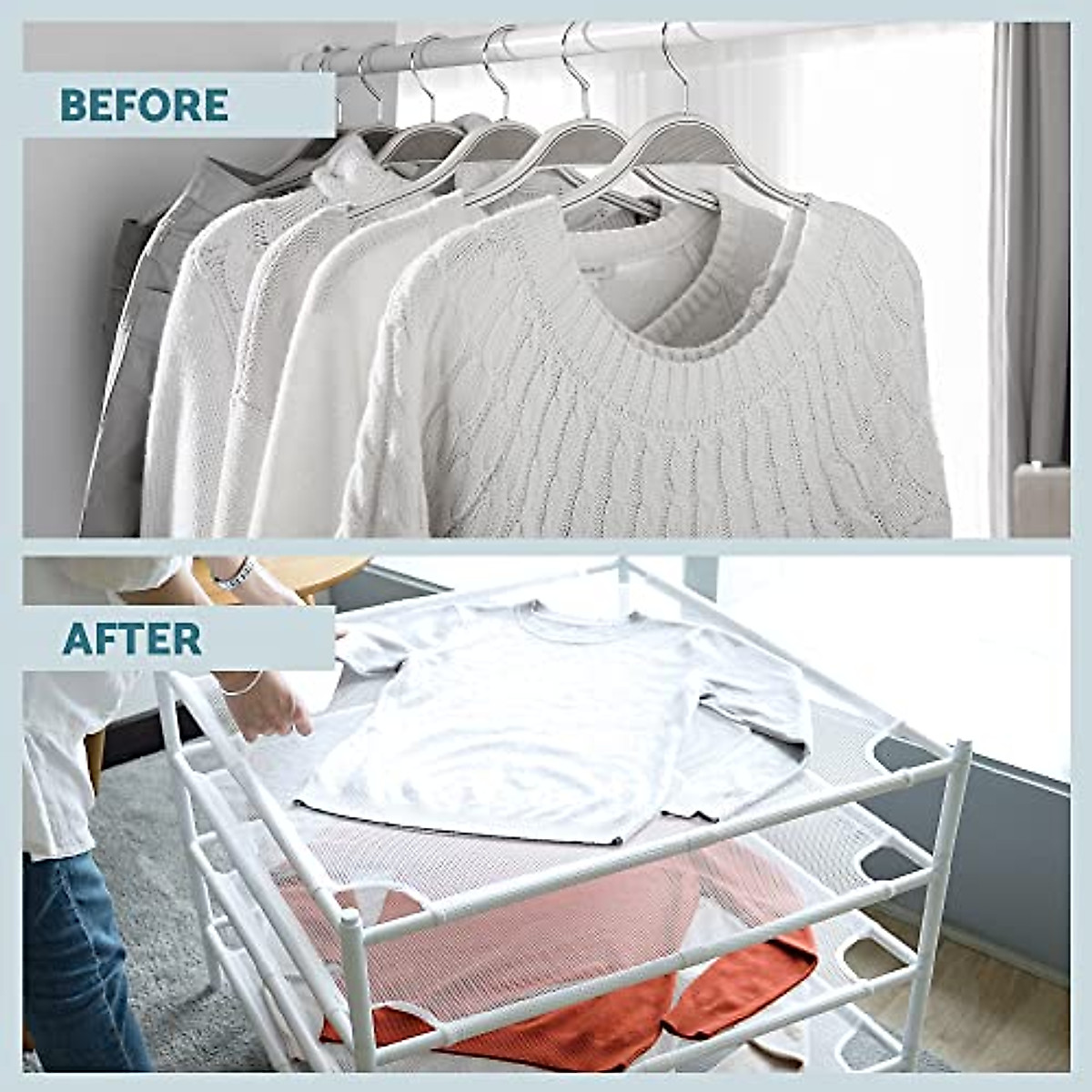 STORAGE MANIAC Sweater Drying Rack, Mesh Clothes Drying Rack, Stackable Laundry Drying Rack, Lay Flat Dryer for Delicates, Portable Dry Rack for Indoor or Outdoor, White, 4-Pack