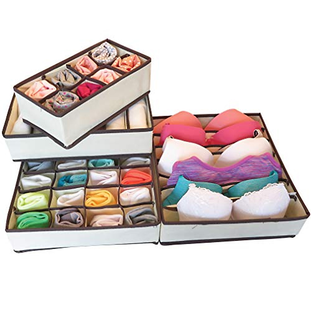 Evelots 4 Pack - Underwear Organizer Drawer-Foldable-Socks/Bras/Scarves-45 Sections