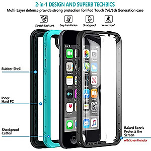 BESINPO for iPod Touch 7th/6th/5th Generation Case Waterproof, iPod Touch Case Shockproof 360 Full Body Heavy Duty Defender Protective Cover for Diving Swimming Snorkeling Case for iPod Touch 7/6/5