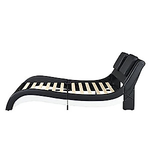 Upholstered Faux Leather Queen Size Bed Frame with LED Lighting,Bluetooth Connection and Backrest Vibration Massage , Queen Bed with Curve Design and Wood Slat Support for Teens Adults ,Black