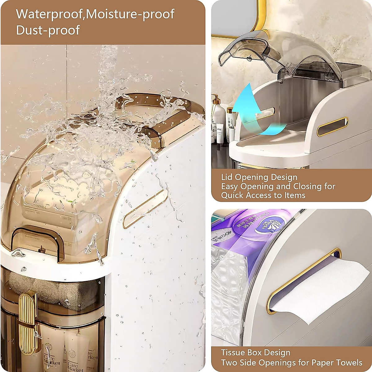 4-Tiers Narrow Bathroom Storage Cabinet 7.1″ Slim Bathroom Floor Organizer with Drawers and Tissue Box Plastic Waterproof Mobile Locker with Wheels for Small Kitchen Laundry Living Room