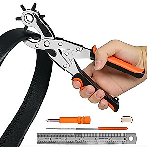 TOWOT Belt Hole Puncher Kit, Upgraded Version Leather Hole Punch for Belt, Saddles, Shoes, Fabric, DIY & Craft Projects, 6 Holes Heavy Duty Rotary Puncher, Easily Punches Perfect Round Holes