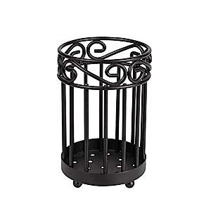 Spectrum Diversified Scroll Round Holder & Kitchen Countertop Organizer Stylish Cooking Utensil Crock for Traditional Kitchen Organization & Storage, Cutlery & Flatware Caddy, Black