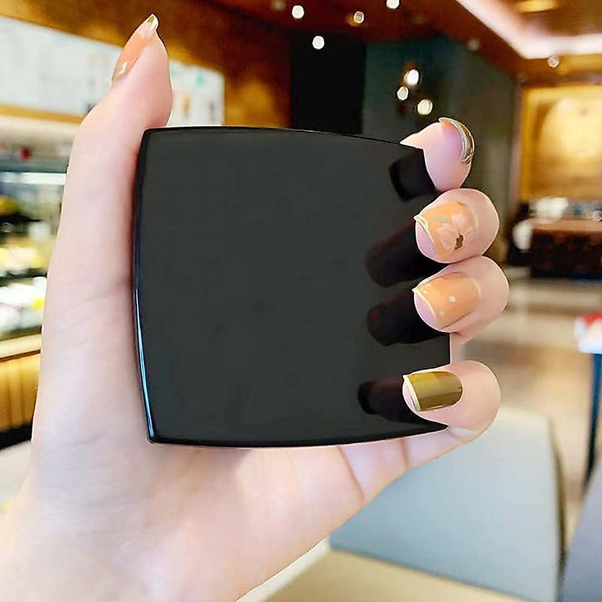 EUTECH Fashion Compact Cosmetic Mirror, Elegant Compact Purses Makeup Mirror, Small Compact Mirror 2 x 1 Magnification, Square, Perfect for Purses - Travel, Black