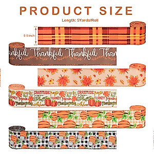 Fall Wired Ribbon,2 Rolls Thanksgiving Pumpkin Ribbon,10 Yards 2.5In Autumn Pumpkins Wired Edge Ribbon,DIY Wired Wrapping Craft Ribbon for Home Thanksgiving Decor Wrapping DIY Crafts (Thanks-Lattice)
