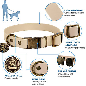 Wisedog Dog Collar and Leash Set Combo: Adjustable Durable Pet Collars with Dog Leashes for Small Medium Large Dogs,includes One Bonus of Poop Bag Holder (L, Sand Color)