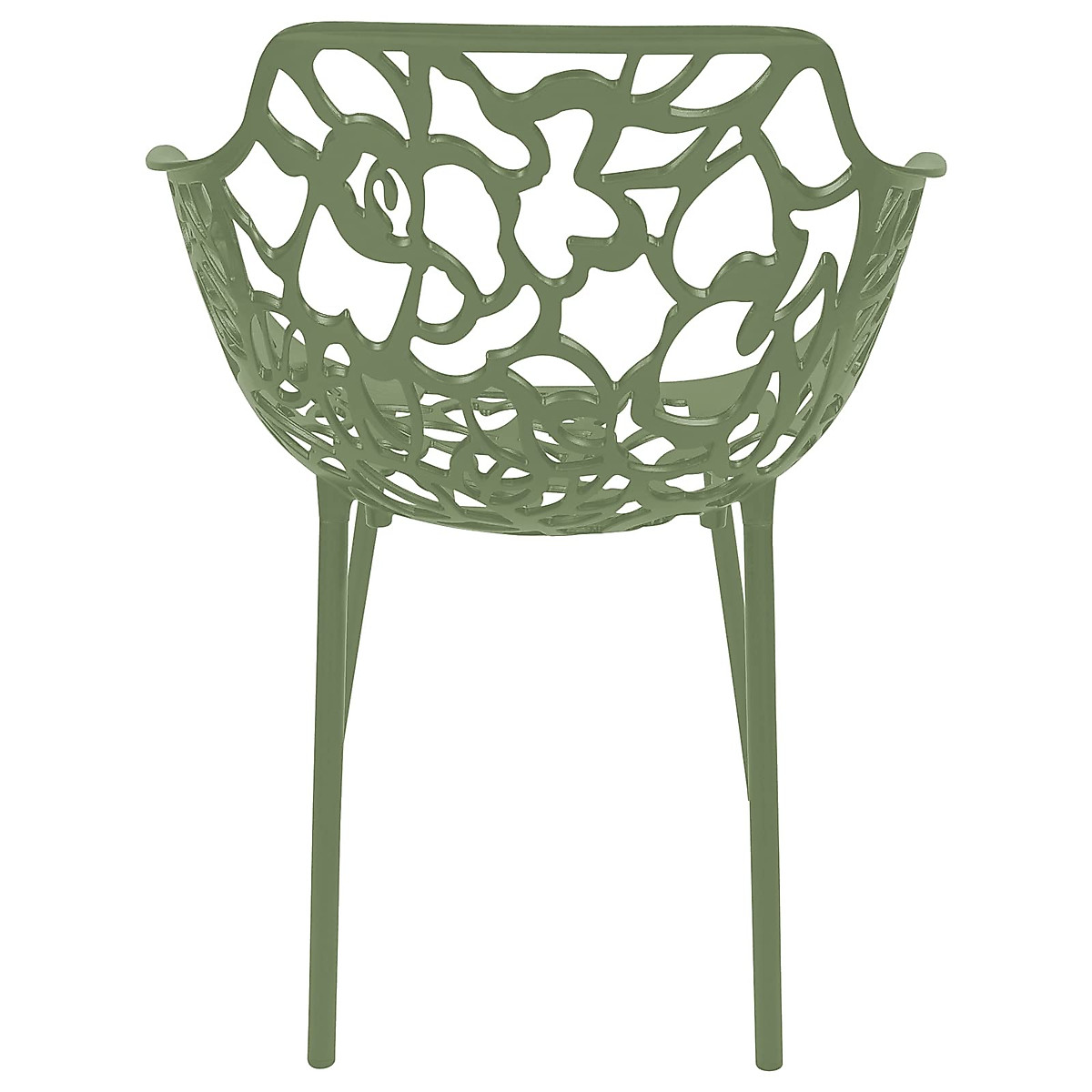 LeisureMod Devon Modern Aluminum Indoor-Outdoor Stackable Patio Dining Armchair, Khaki Green