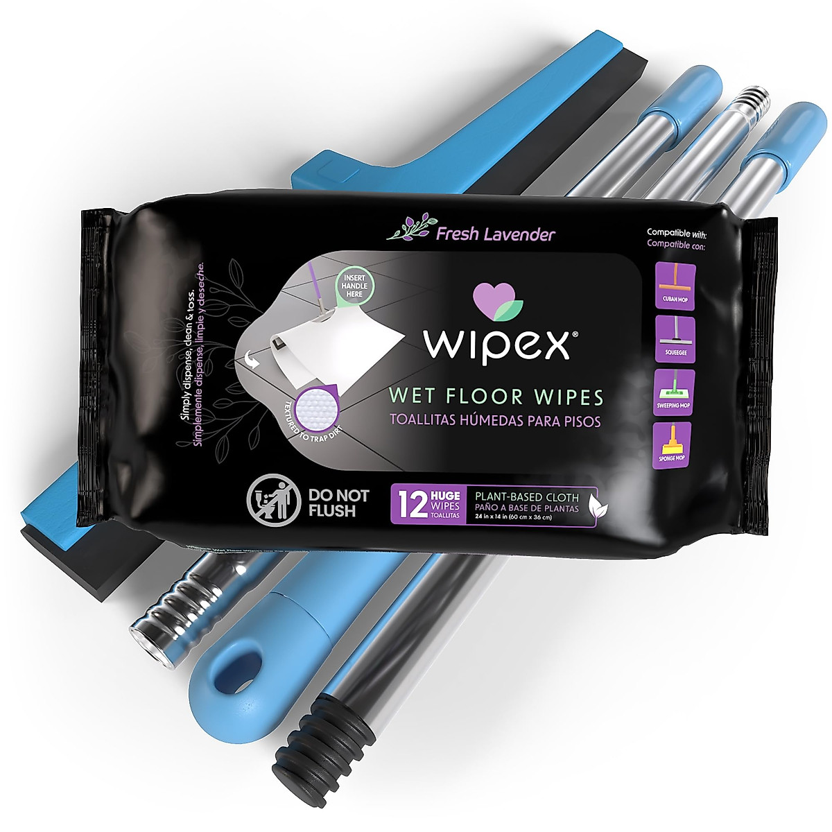 Wipex Cuban Mop Pole and Squeegee Tool - 51" Expandable Squeegee for Windows or Floor, Use for Cuban Style Mop for Efficient Cleaning, Durable and Versatile, Ideal for Home and Professional Use