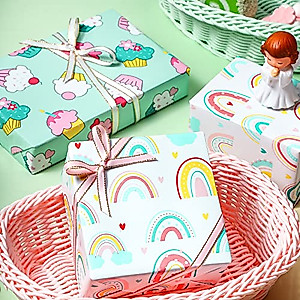 LeZakaa Mini Wrapping Paper Roll - Mini Roll - Cupcake/Rainbow/Colorful Stripe for Birthday - 17 x 120 inches - 3 Rolls (43.77 sq.ft.ttl.)