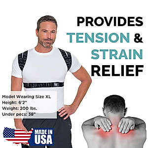 BackEmbrace Posture Corrector for Women and Men - Made in USA - Slim and Adjustable Shoulder Brace - Back Brace for Back Pain Relief - Black Drizzle M/L