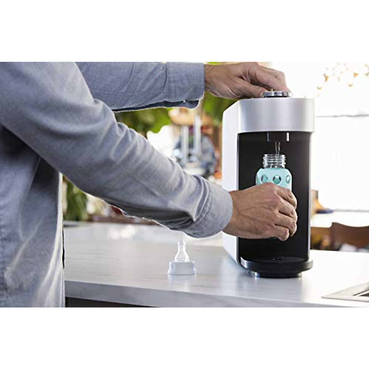 Coway Aquamega 100 Countertop Water Purifier with Three-Stage Water Purification, Direct-Flow, and Easy Installation (Black/Silver), 15.8 x 5.1 x 12.1