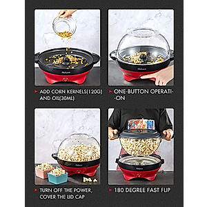 Popcorn Machine, 6-Quart Popcorn Popper maker, Nonstick Plate, Electric Stirring with Quick-Heat Technology, Cool Touch Handles (Red&Black)