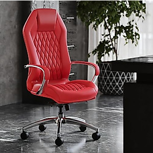 Zuri Furniture Modern Ergonomic Sterling Genuine Leather Executive Chair with Aluminum Base - Red