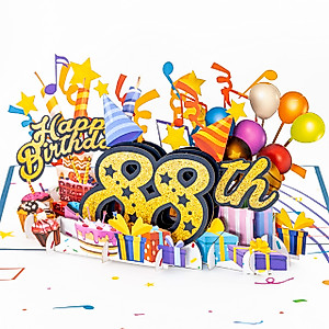 iGifts And Cards Happy 88th Blue Birthday 3D Pop Up Greeting Card – Awesome 88 Birthday Card For Man, Woman, Happy Eighty Eight Birthday Gift For Dad, Mom, Husband, Wife, 5" X 7"