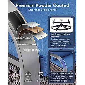 HUMMUH Patio Swivel Glider Outdoor Chair-All Weather Rattan Wicker Patio Swivel Rocking Chairs Porch Chair for Deck Porch Lawn Garden Backyard-Brown/Blue