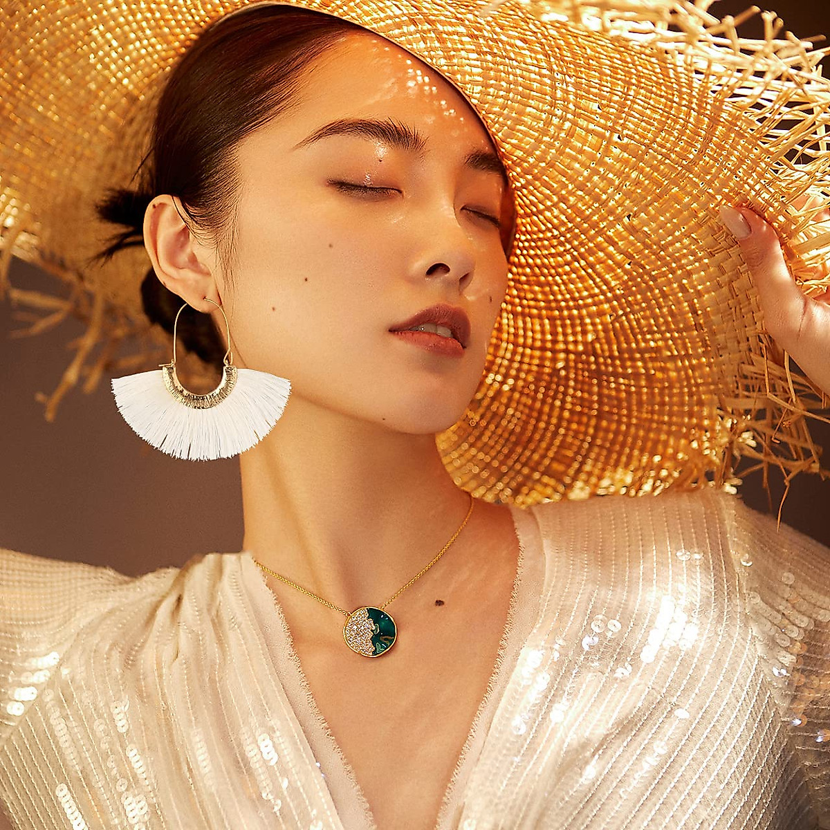 TOSGMY 9-12 Pairs Rattan Earrings for Women Handmade Boho Tassel Earrings Lightweight Acrylic Earrings Set (D)