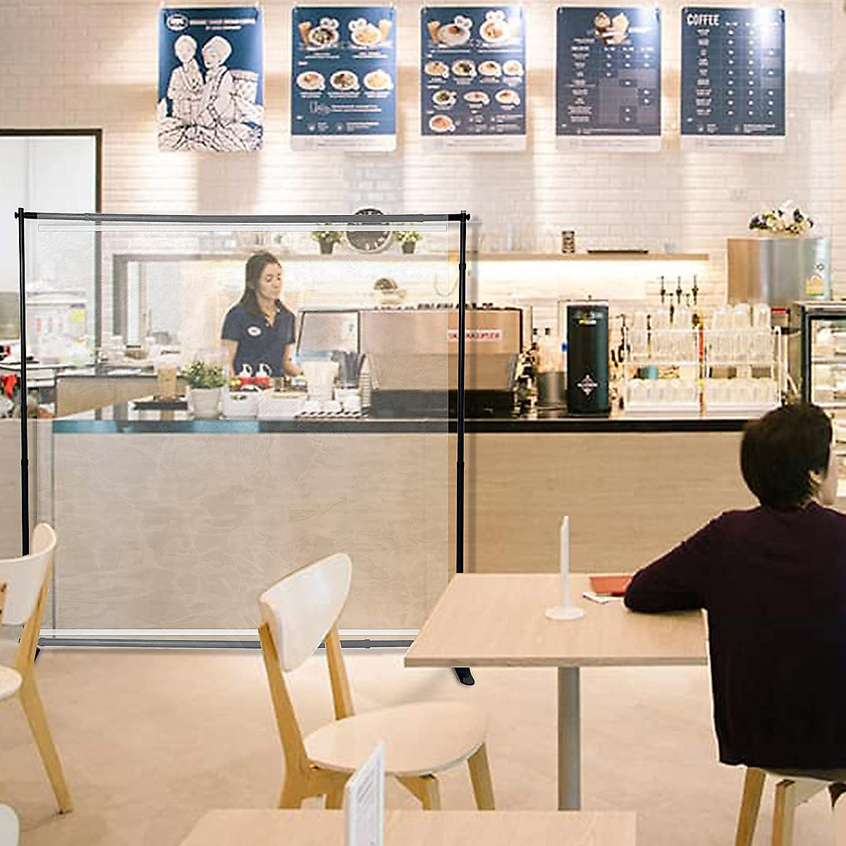 BannerBuzz Sneeze Guard, Adjustable Banner Stand, 580GSM Full Tarp PVC Clear Vinyl with Black Coated Aluminium, Vision Clarity Up to 90% (5' W x 5' H)