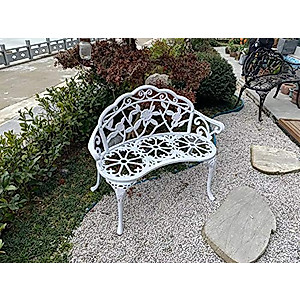 C/G Patio Balcony Bench Double Seat, Anti-Rust Cast Aluminum Patio Garden Bench for Park Yard Outdoor Furniture White