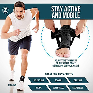 Z ATHLETICS Zenith Ankle Brace, Lace Up Adjustable Support – for Running, Basketball, Injury Recovery, Sprain! Ankle Support Wrap for Men, Women, and Children (Black, Medium)