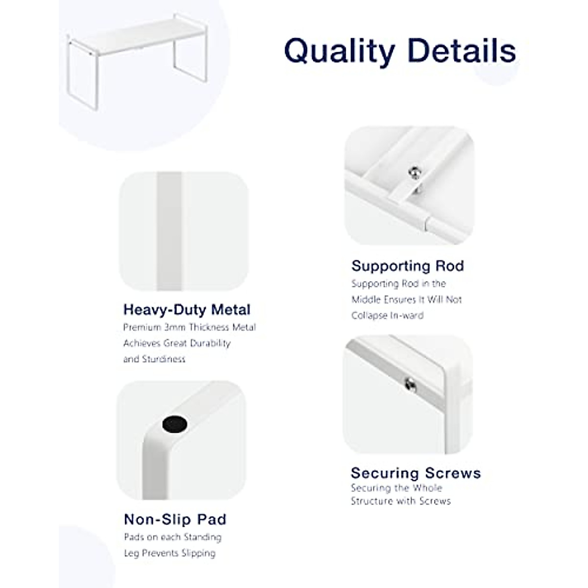 Nxconsu Expandable Cabinet Shelf Organizer Storage Rack Shelf Riser for Kitchen Pantry Cupboard Bathroom Under Sink Counter Countertop Desk Space Saver Freestanding Stackable Heavy Duty White Large