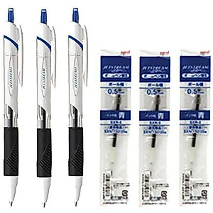 uni-ball Jetstream Extra Fine Point Retractable Roller Ball Pens,-Rubber Grip Type -0.5mm-Blue Ink- 3 Pens & 3 Pens Refills Value Set (With Our Shop Original Product Description)