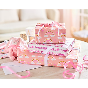 American Greetings 175 sq. ft. Reversible Wrapping Paper for Baby Showers, Kid's Birthdays and All Occasions, Rainbows and Hearts (1 Roll, 30 in x 70 ft.)
