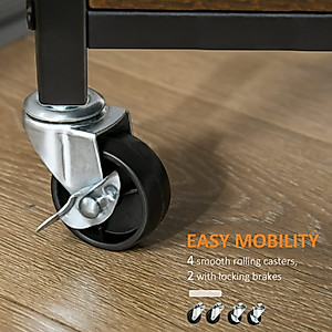 HOMCOM Industrial Kitchen Cart, Rolling Kitchen Island with Adjustable Shelf, Two Drawers, Sliding Barn Door Cabinet and Towel Rack, Rustic Brown