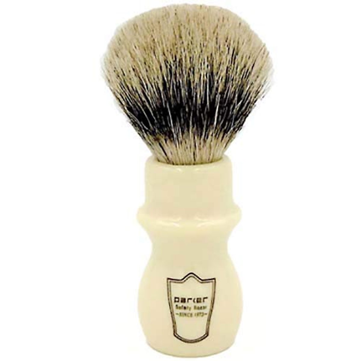 Parker 100% Silvertip Badger Mug Shaving Brush with Brush Stand - Extra Dense and Extra Soft Bristles - Long Handle is Perfect for use with Your Shaving Mug (Ivory Color)