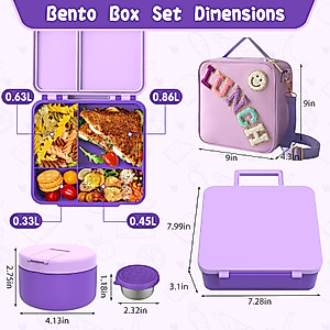 Aimsnk Kids Bento Lunch Box with 8oz Soup Thermo, Kids Leakproof Lunch Food Containers with 4 Compartment, Kids Insulated Hot Food Jar with Lunch Bag for School, Trvael