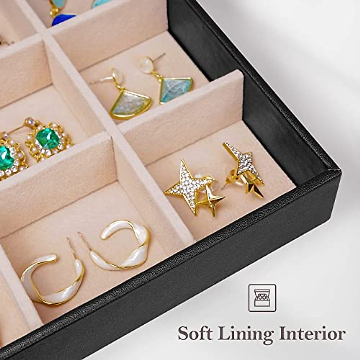 ProCase Jewelry Organizer Jewelry Tray Jewelry Drawer Inserts, Set of 5 Stackable Jewelry Drawer Dividers Container Necklace Display Trays Storage Box for Dresser Earring Rings Bracelet - Black