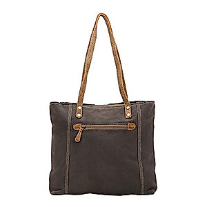 Myra Bag Abstract Key Upcycled Canvas & Cowhide Tote Bag S-1456