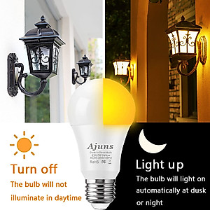 Ajuns Dusk to Dawn Bug Bulb Outdoor Sensor Yellow Bug Light Bulbs Automatic On/Off，for Terrace, Deck, Backyard, Porch, 7W Yellow Lights 2000K, 2 Packs