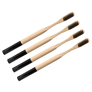 SUPVOX 4pcs Soft Toothbrush Long Handle Bamboo Teeth Brush for Deeply Oral Cavity Cleaning Home Travel Outdoor Adults Kids (Black)
