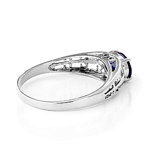 Galaxy Gold GG 14k Solid White Gold Filigree Ring with 1.15 Carat (CTW) Natural Blue Sapphire-2394 (5.5)