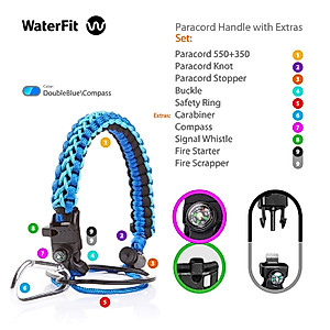 WaterFit Paracord Handle - Paracord Carrier Survival Strap Cord with Safety Ring and Carabiner Compatible with Hydro Flask Wide Mouth Water Bottles 12oz - 64 oz