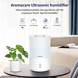 Aromacare Humidifiers for Bedroom, 4L Cool Mist Large Humidifier with Essential Oil Diffuser, Ultrasonic Top Fill Humidifier for Baby Home, Sleep Mode, Adjustable Mist Output, Auto Shut-Off