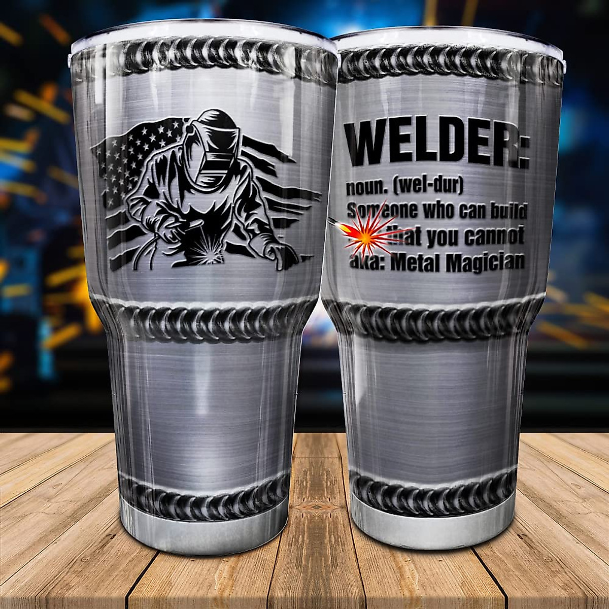 N NAMESISS-All Over Printed Welder Tumbler 30 OZ, Metal Magician Welder Symbol Tumbler, Usa Flag, Welder Tumbler All Over Printed, Gift For Father, Gift For Him, Welder Father's Day