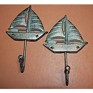 Sailboat Coat Hooks, Bronze Look Cast Iron Wall Mounted, Set of 2 BL-73