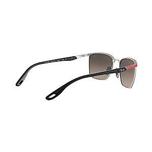 Ray-Ban RB3673M Scuderia Collection Square Sunglasses, Red Ferrari On Silver/Chromance Grey Mirrored Grey Gradient Polarized, 56 mm