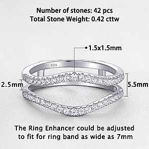Newshe Cubic Zirconia Curved Wedding Bands for Women Ring Enhancer Guard for Engagement Rings 925 Sterling Silver Size 7