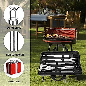 Piduules 5Pcs BBQ Grill Accessories Set, Multifunctional Stainless Steel Barbecue Tools Set in Case for Outdoor Picnic, Camping, Smoking, Grilling