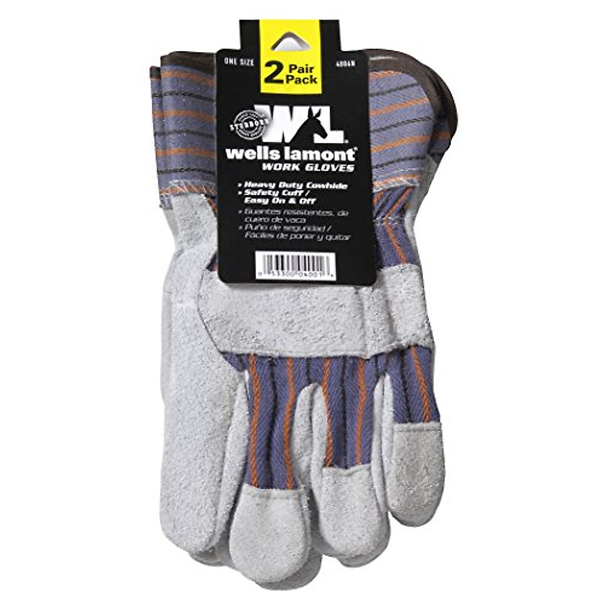 Wells Lamont 2 Pair Pack Men's Leather Work Gloves with Heavy Duty Reinforced Palms, Large (4006N-WNW) , Grey