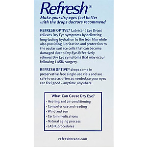 Refresh Optive Lubricant Eye Drops, Preservative-Free, 0.01 Fl Oz Single-Use Containers, 60 Count