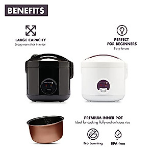 Reishunger Rice Cooker & Steamer with Keep-Warm Function - 5 Cups Uncooked Rice - Ceramic Coating incl. Steamer Insert - For 1-6 People