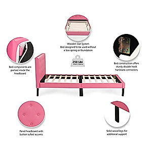 Poundex PU Upholstered Platform Bed, Twin, Pink