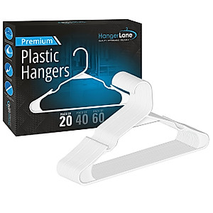 Plastic Hangers 20, 40, 60 Pack – Space Saving Hangers for Clothes – White Plastic Hangers for Neatly Hanging Clothing, Shirts, Jackets, Pants, Laundry, Dresses & More (20 Pack)
