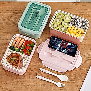 BIUWING Bento Lunch Box for adults 1400ml With Utensils, Insulated Lunch Bag Suitable for dining out 3-grid leak proof lunch box (Pink)