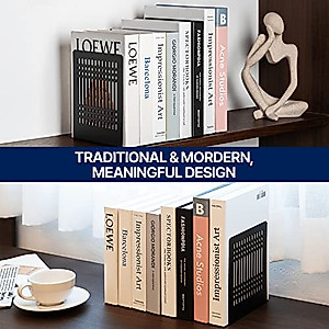 EEG Check Book Ends for Shelves – Korean Ddisal Farmhouse Decor Book Holder Bookends for Heavy Books – Heavy Duty Metal Decorative Bookends with Anti-Slip Wide Base – Safe Round Edge Book Stoppers