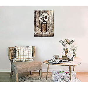 Country Sunflower Wall Art Decor for Home Rustic Farmhouse Wall Decor Canvas Print for Bedroom Living Room Kitchen Bathroom Country White Floral Picture Poster Modern Home Decor Framed Ready to Hang